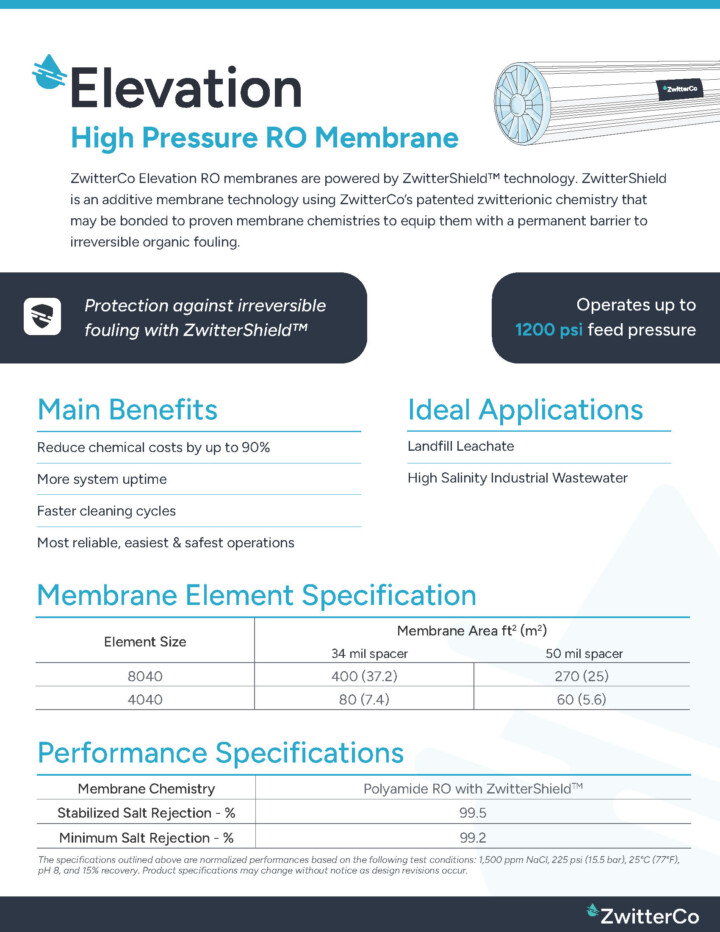 Elevation High Pressure RO Data Sheet - ZwitterCo